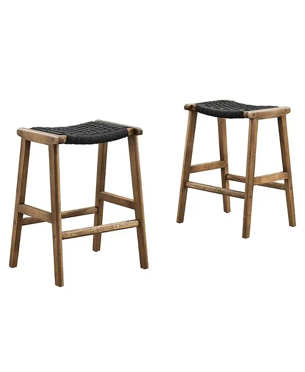 MODWAY Saoirse Woven Rope Wood Counter Stool, Set Of 2 - Walnut Black