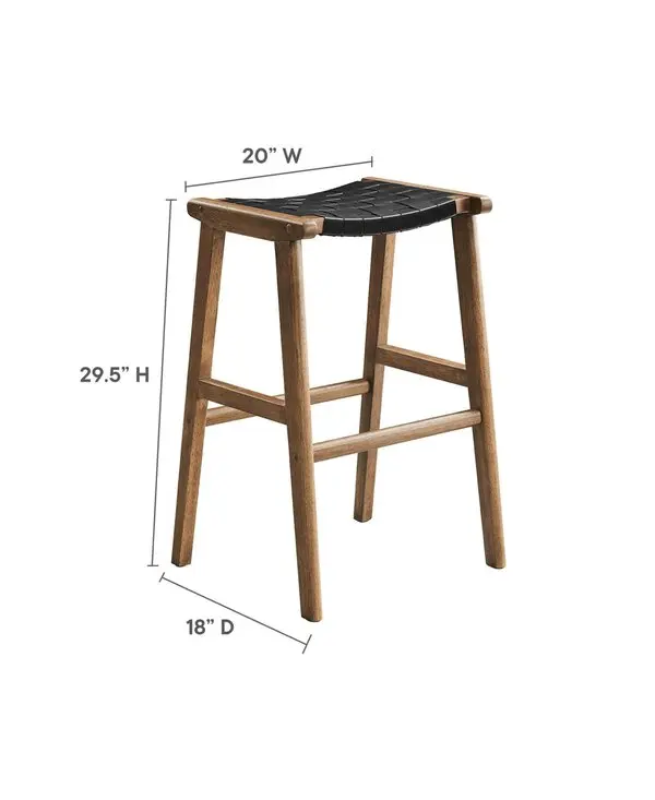 MODWAY Saoirse Leather Wood Bar Stool, Set Of 2