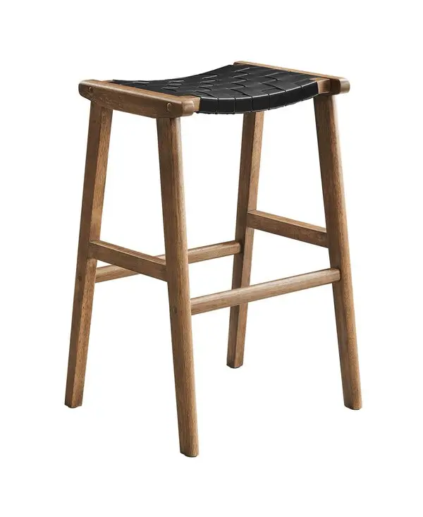 MODWAY Saoirse Leather Wood Bar Stool, Set Of 2