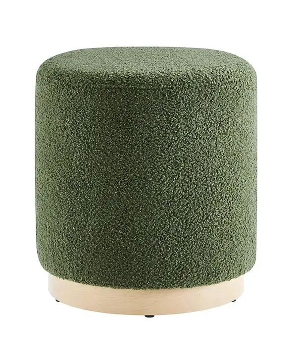 MODWAY Tilden 16 Round Sherpa Upholstered Ottoman - Moss Green Natural