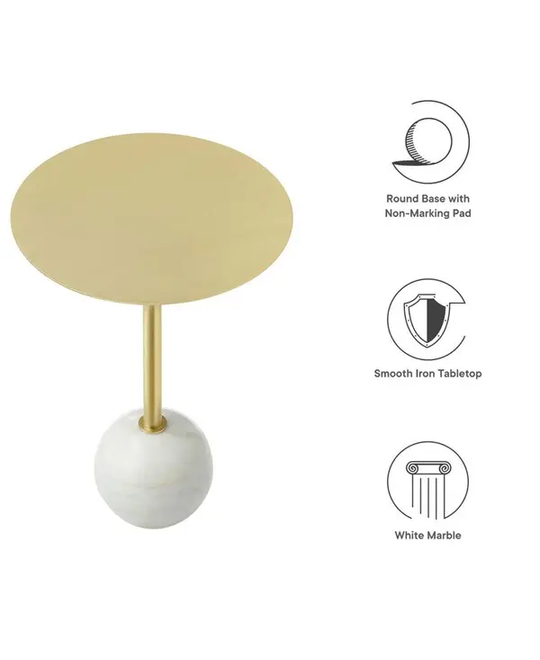 MODWAY Aliza Round Marble Side Table - White/brass