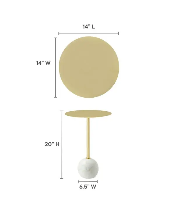 MODWAY Aliza Round Marble Side Table - White/brass