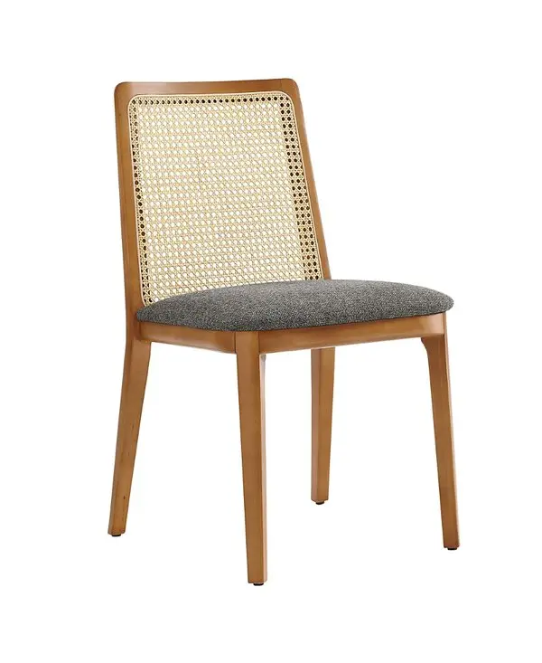 MODWAY Monarch Wood And Rattan Dining Side Chair - Honey Natural Gray