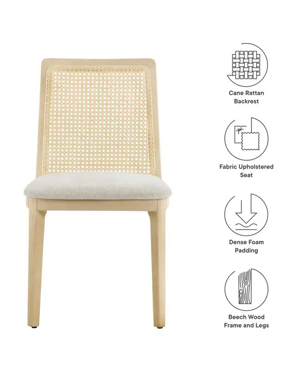 MODWAY Monarch Wood And Rattan Dining Side Chair - White