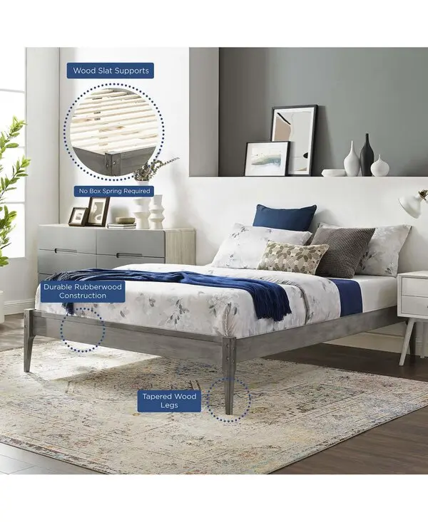 MODWAY June Wood Platform Bed Frame - Gray