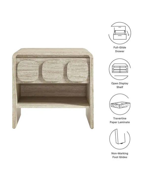 MODWAY Toscana 1-drawer Nightstand - Travertine