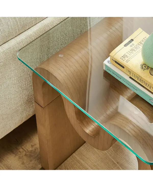 MODWAY Ondine Glass Top Side Table - Natural