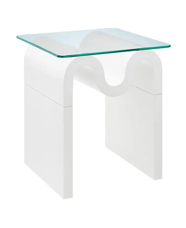 MODWAY Ondine Glass Top Side Table - White