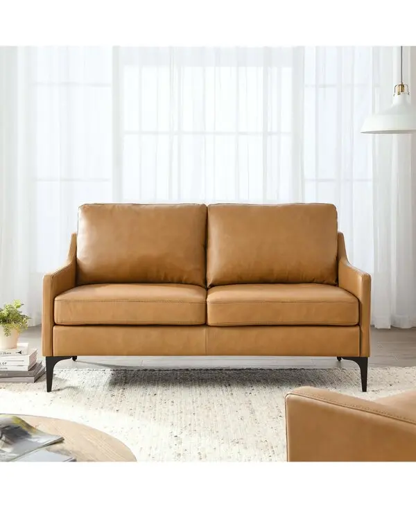 MODWAY Corland Leather Loveseat - Tan