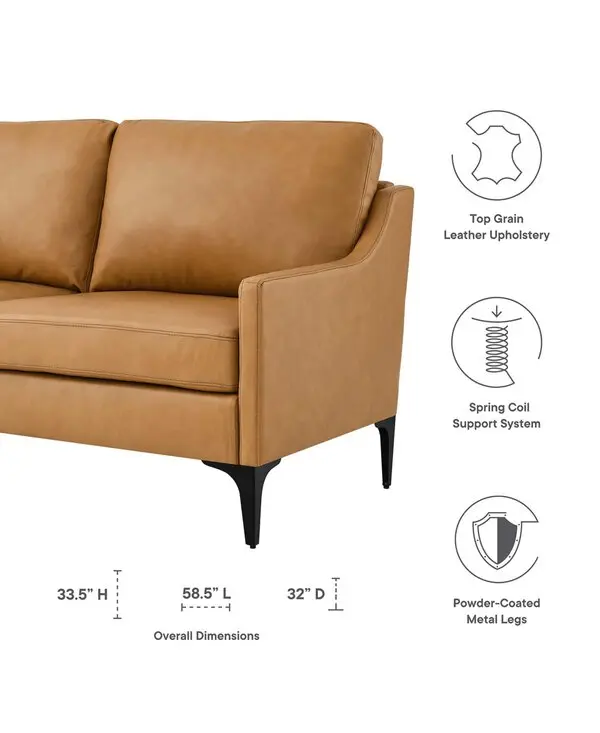 MODWAY Corland Leather Loveseat - Tan