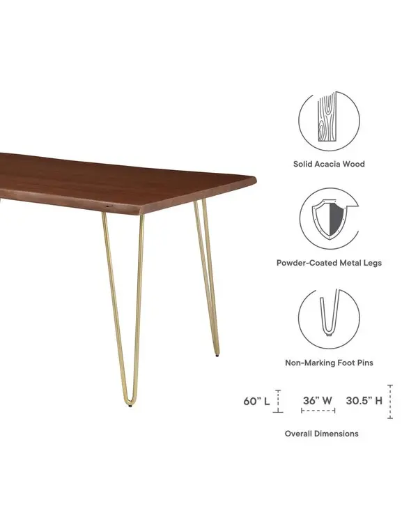 MODWAY Ardor 60 Live Edge Acacia Wood Acacia Wood Dining Table - Gold Walnut