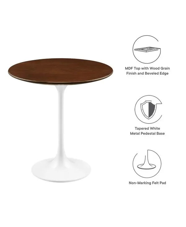 MODWAY Lippa Round Wood Side Table - White Walnut