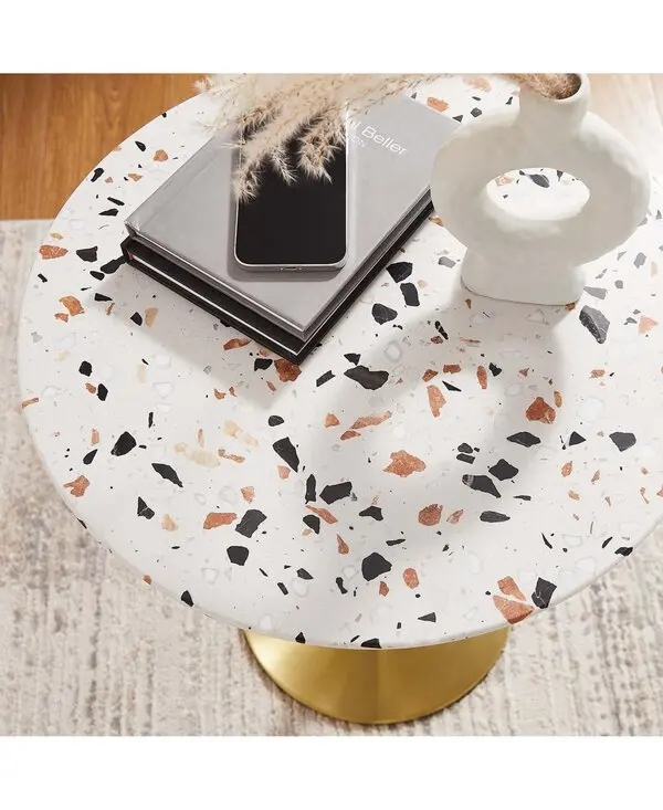 MODWAY Lippa Round Terrazzo Side Table - Gold Terrazzo