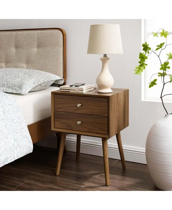 MODWAY Ember Wood Nightstand With Usb Ports