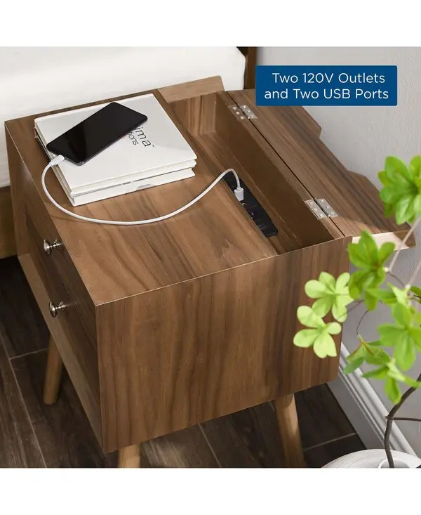 MODWAY Ember Wood Nightstand With Usb Ports