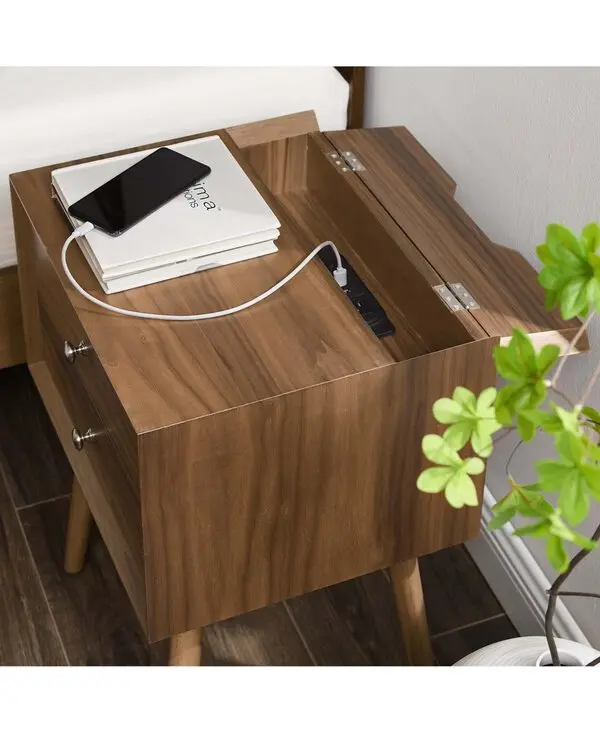 MODWAY Ember Wood Nightstand With Usb Ports