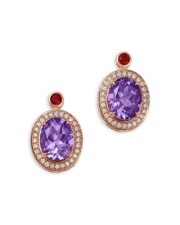 Bloomingdale'S Amethyst, Garnet, And Diamond Halo Stud Earrings In 14k - Rose Gold