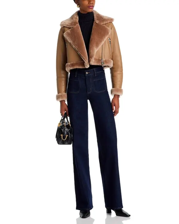 L'Agence Pike Cropped Shearling Jacket - Chanterell