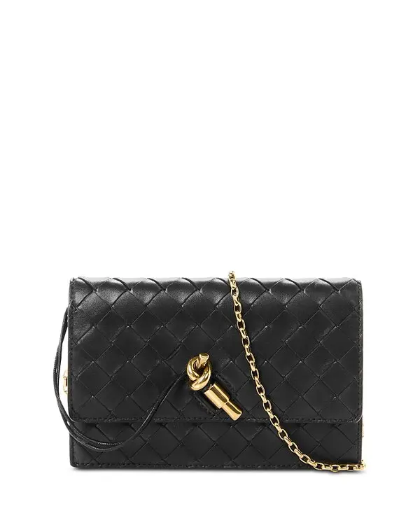 Bottega Veneta Andiamo Wallet On A Chain - Black/muse Brass