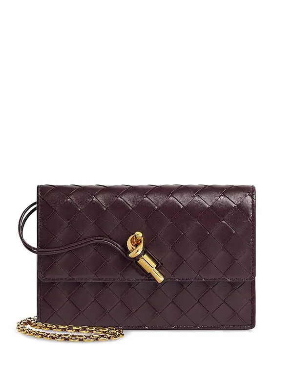 Bottega Veneta Andiamo Wallet On A Chain - Dark Barolo/muse Brass