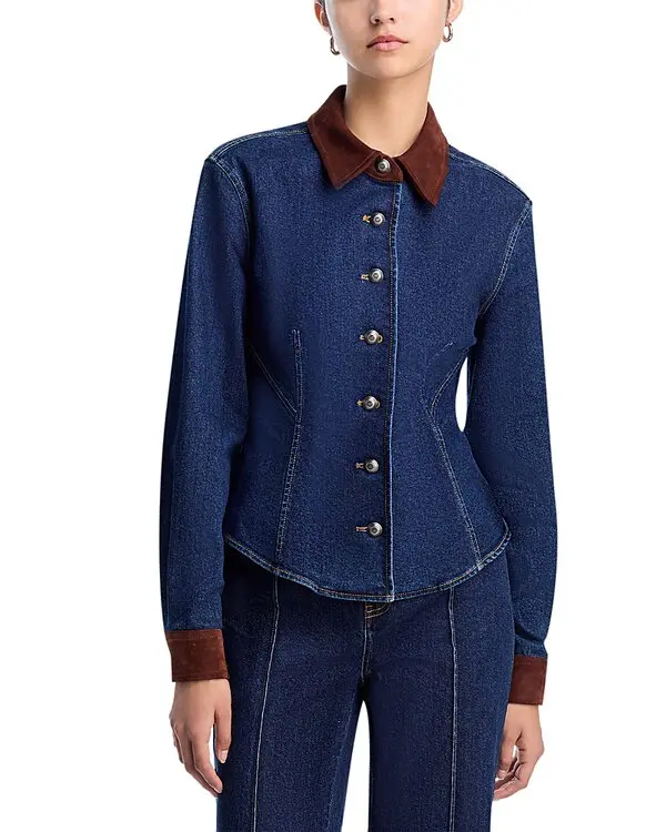 Cinq À Sept Suede Combo Denim Shirt