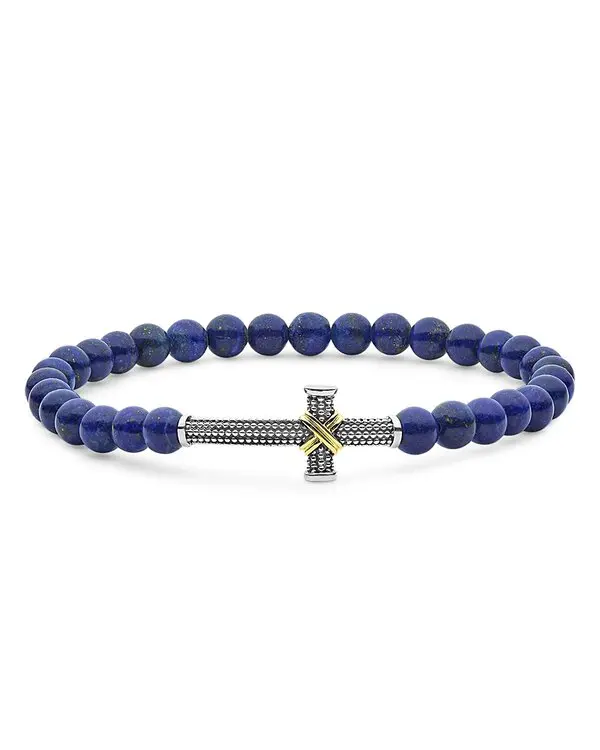 Lagos Two-tone Caviar Cross Lapis Stretch Bracelet - Blue