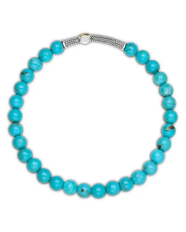 Lagos Two-tone Caviar Cross Turquoise Stretch Bracelet - Blue