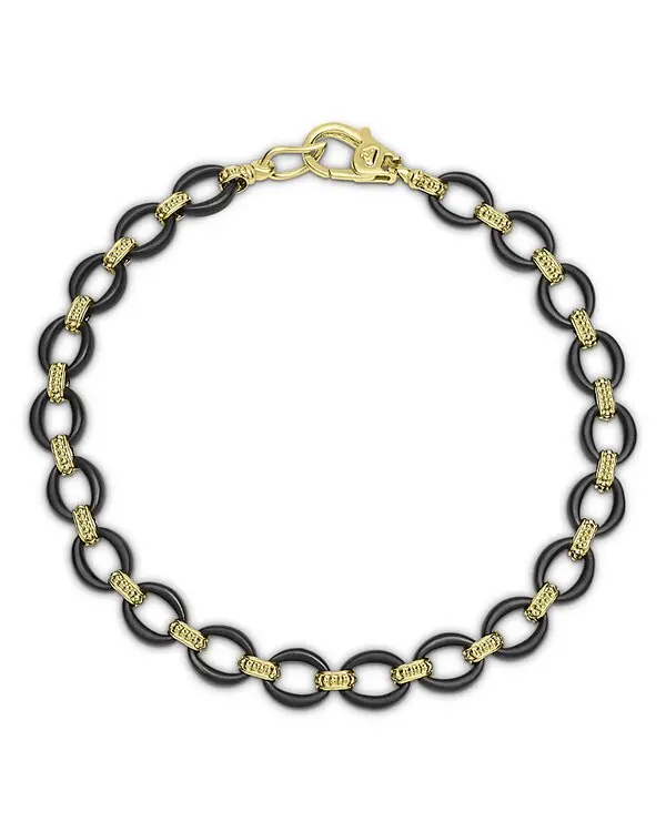 Lagos 18k Yellow Gold And Matte Black Ceramic Oval Link Bracelet - Black/gold