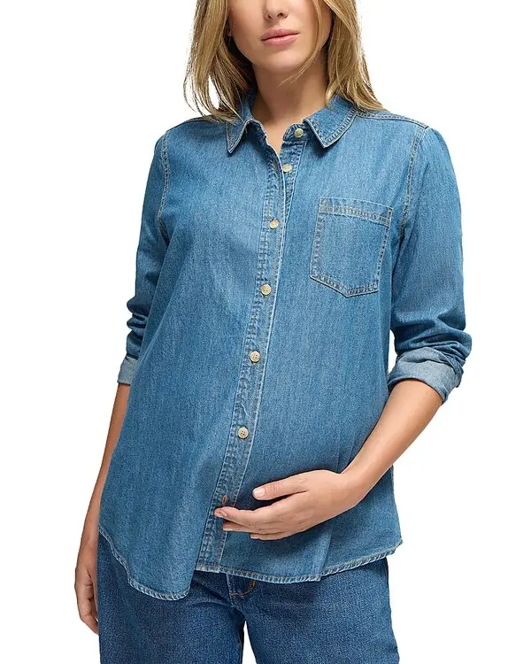 INGRID & ISABEL Button Down Denim Maternity Shirt