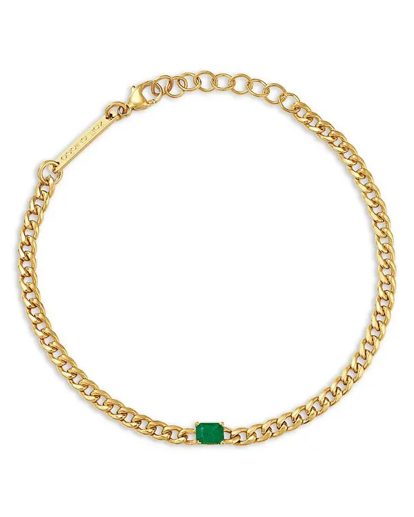 Zoe Chicco 14k Yellow Emerald Solitaire Curb Link Chain Bracelet - Gold