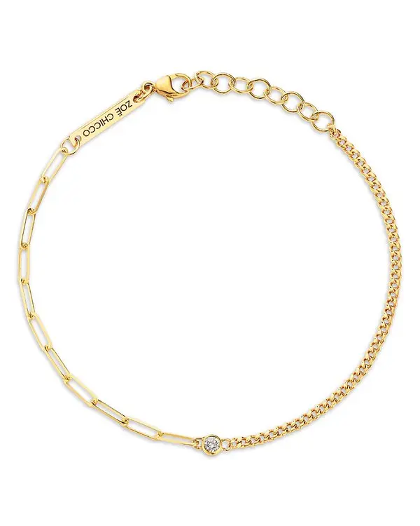 Zoe Chicco 14k Yellow Bezel Diamond Mixed Chain Bracelet - Gold