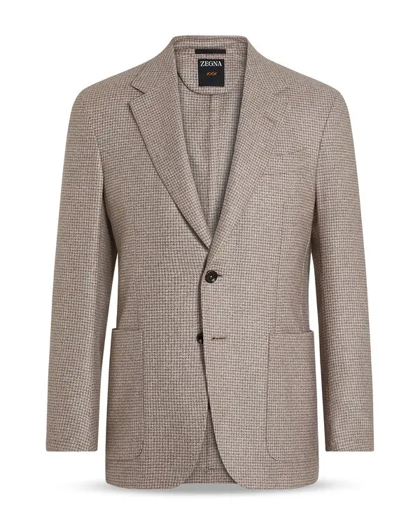 Zegna Silk And Cashmere Houndstooth Jacket - Light Beige/light Taupe