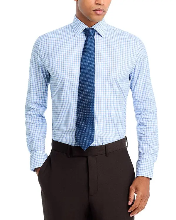 BOSS Performance Stretch Check Slim Fit Dress Shirt - Light Pastel Blue
