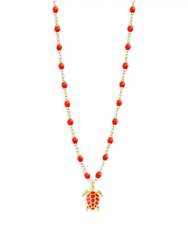 Gigi Clozeau 18k Yellow Gold Voyage Resin Bead Turtle Pendant Necklace - Coral