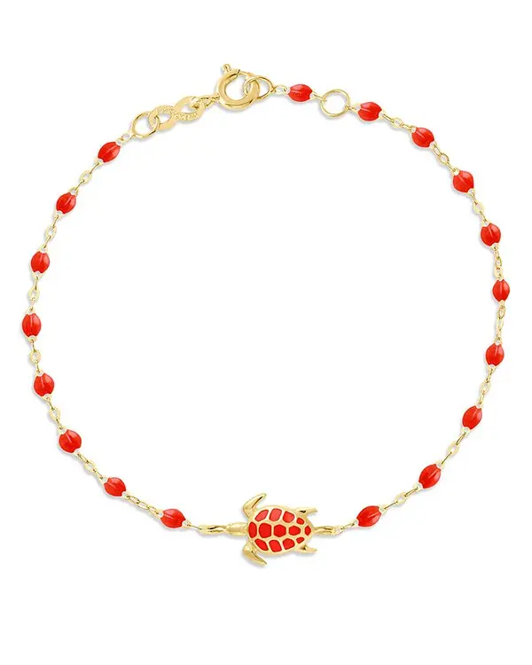 Gigi Clozeau 18k Yellow Gold Voyage Resin Bead Turtle Chain Bracelet - Coral