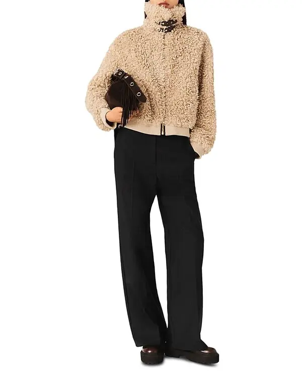 Maje Brune Crop Boucle Jacket - Camel