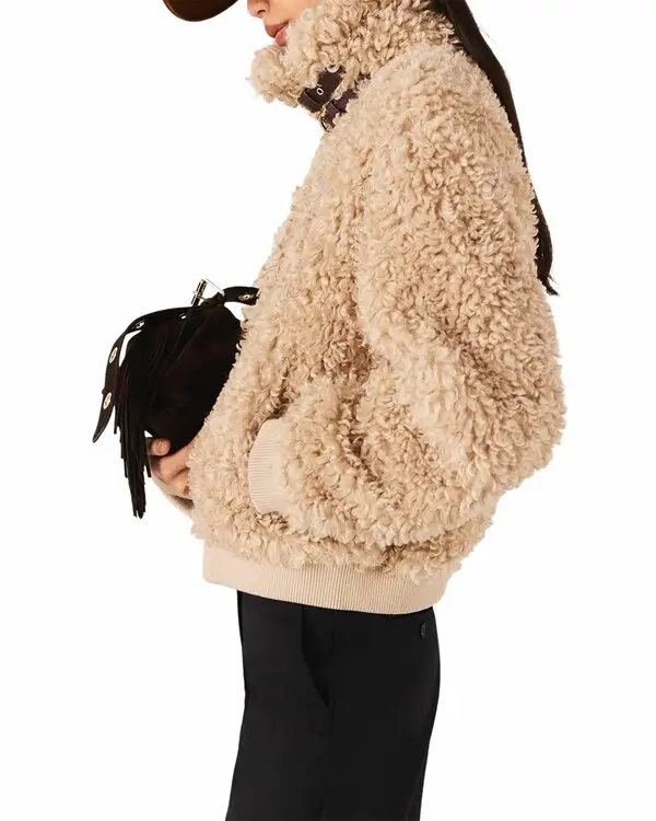 Maje Brune Crop Boucle Jacket - Camel
