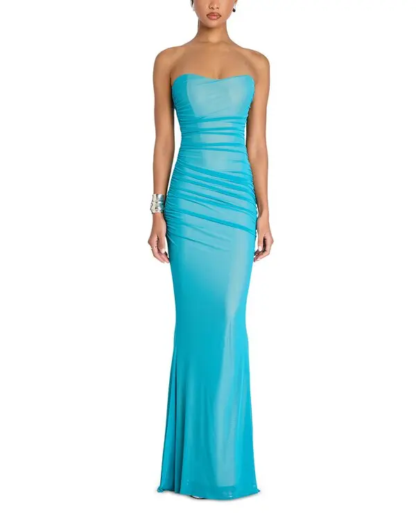 Retrofete Quintessa Strapless Mesh Dress - Sarcelle