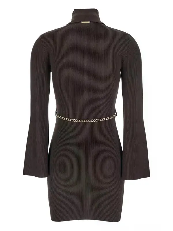 Michael Kors Ribbed Knit Chain-Belt Mini Dress - Brown | Editorialist