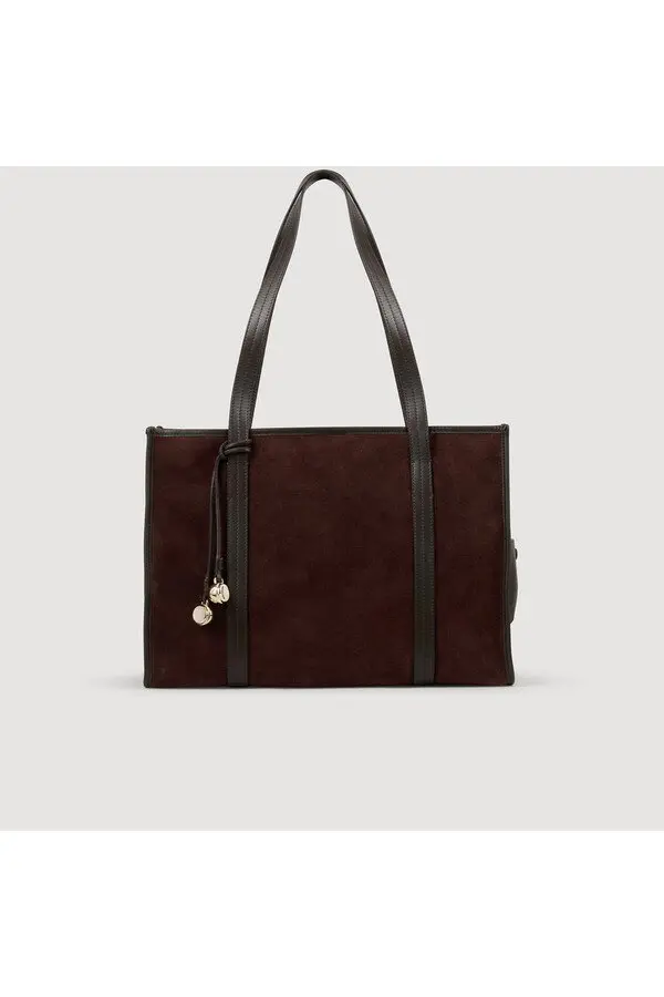 Sandro Soft Suede Shopping Bag - Natural