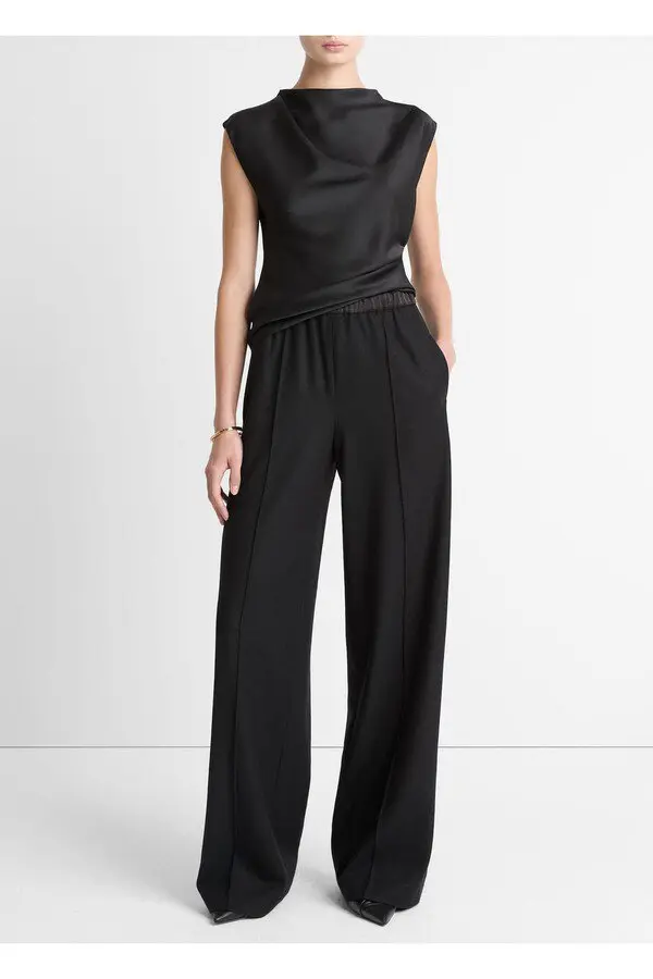 Vince Satin-trim Italian Wool-blend Pull-on Pant