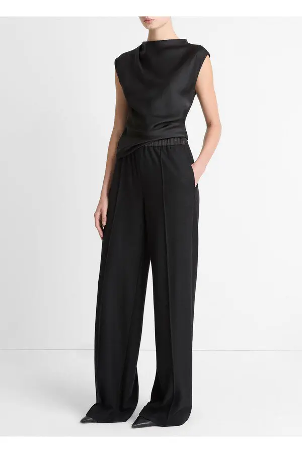 Vince Satin-trim Italian Wool-blend Pull-on Pant