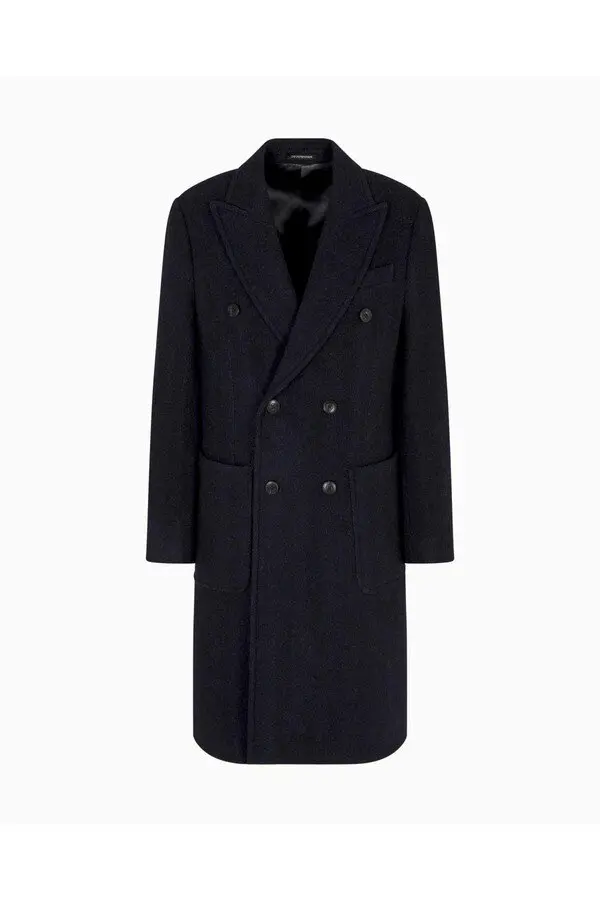 Emporio Armani Double-breasted Chevron Mélange Wool Coat - Natural