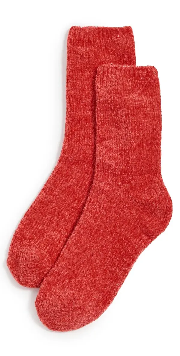 STEMS Ribbed Fuzzy Crew Socks - Red