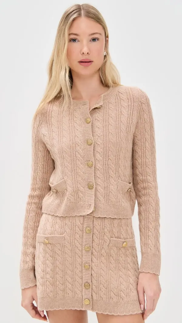 LoveShackFancy Eugenie Cardigan - Camel Melange