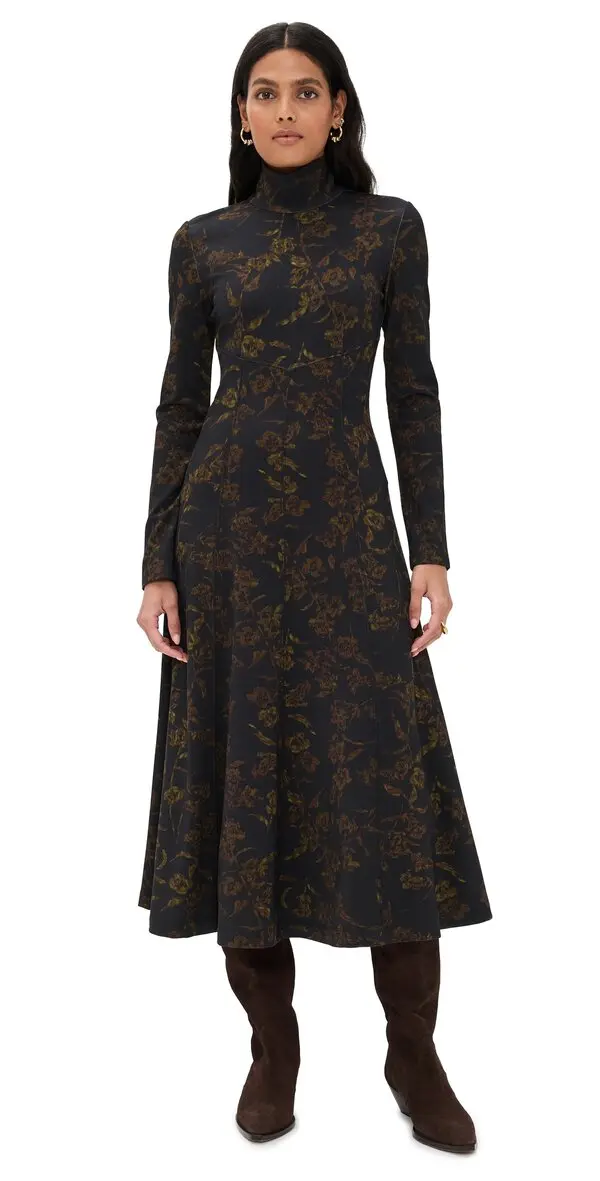 Tanya Taylor Thea Floral Print Dress In Black/Forest Green Multi - 60% Off  | Editorialist