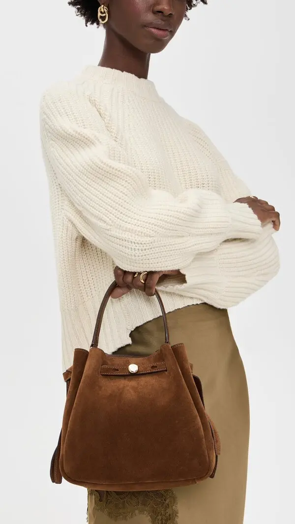 Tory Burch Romy Suede Bucket Bag - Caramel