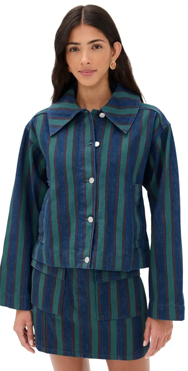 THE TINY BIG SISTER Boxy Striped Denim Jacket