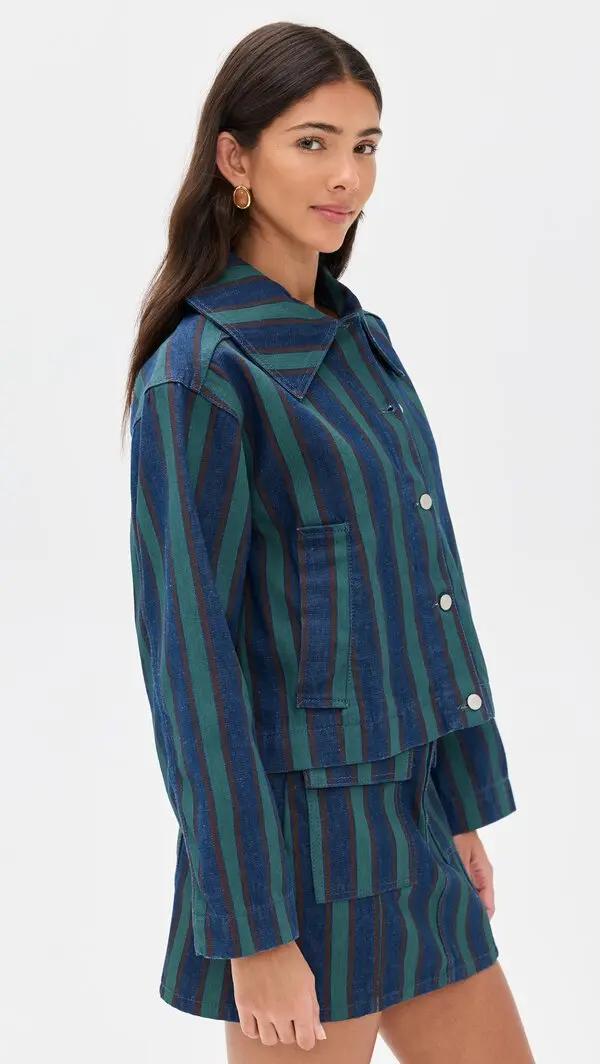 THE TINY BIG SISTER Boxy Striped Denim Jacket