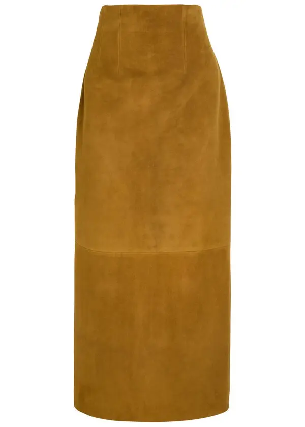 Khaite Loxley Suede Midi Skirt - Brown